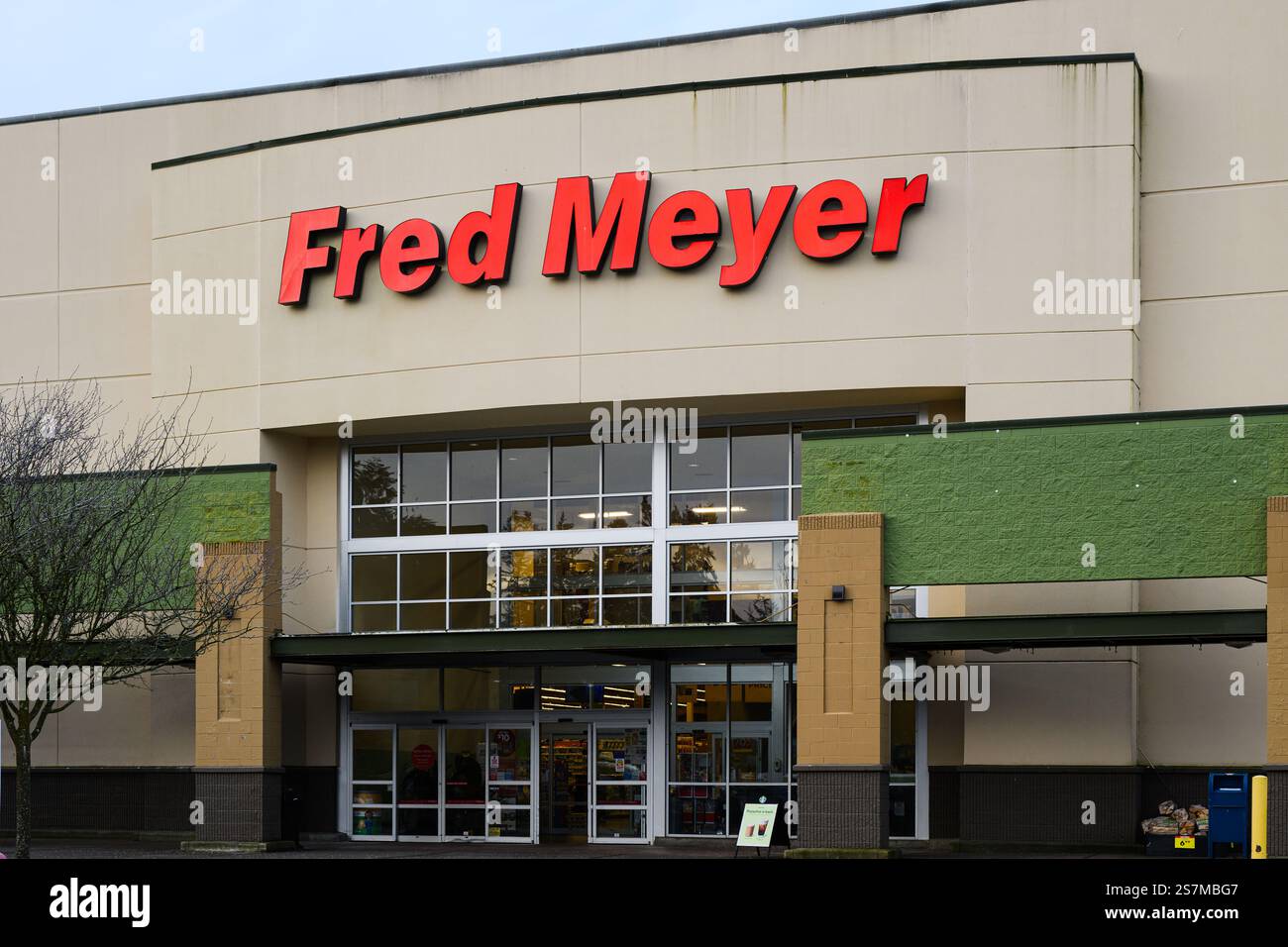 Redmond, WA, USA - January 18, 2025; Entrance with red sign for Fred ...
