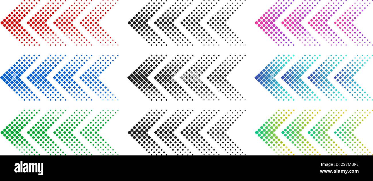 Halftone arrows. Color web arrow with dots. Colorful dotted moving ...