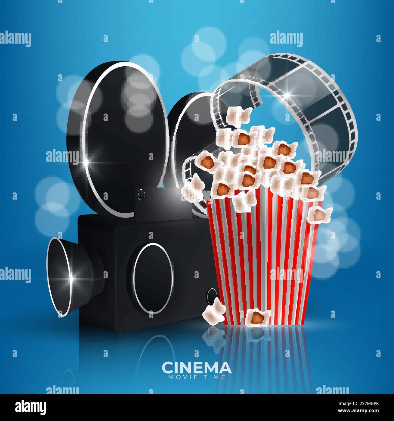 Movie time vector illustration. Cinema poster concept on blue round ...