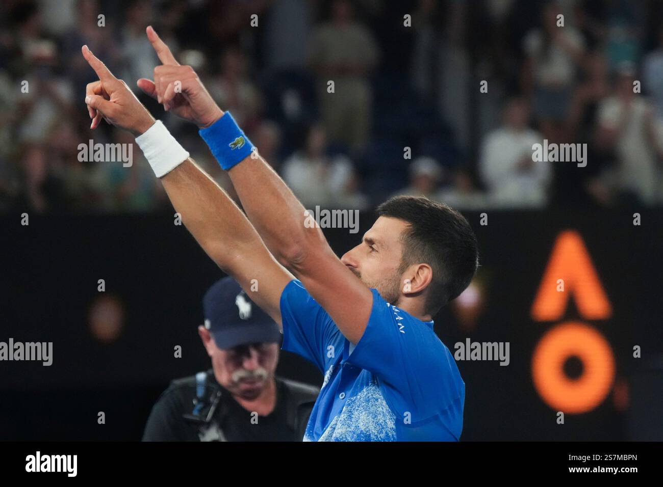 Novak Djokovic of Serbia gestures to supporters following his fourth ...