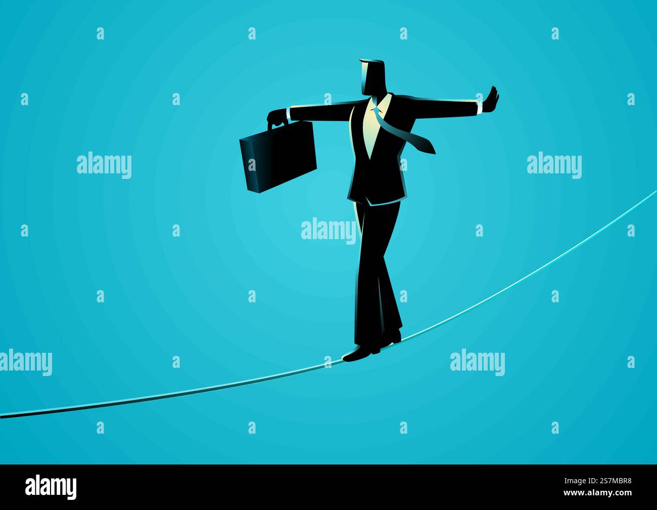 Business concept vector illustration of businessman walking on rope ...