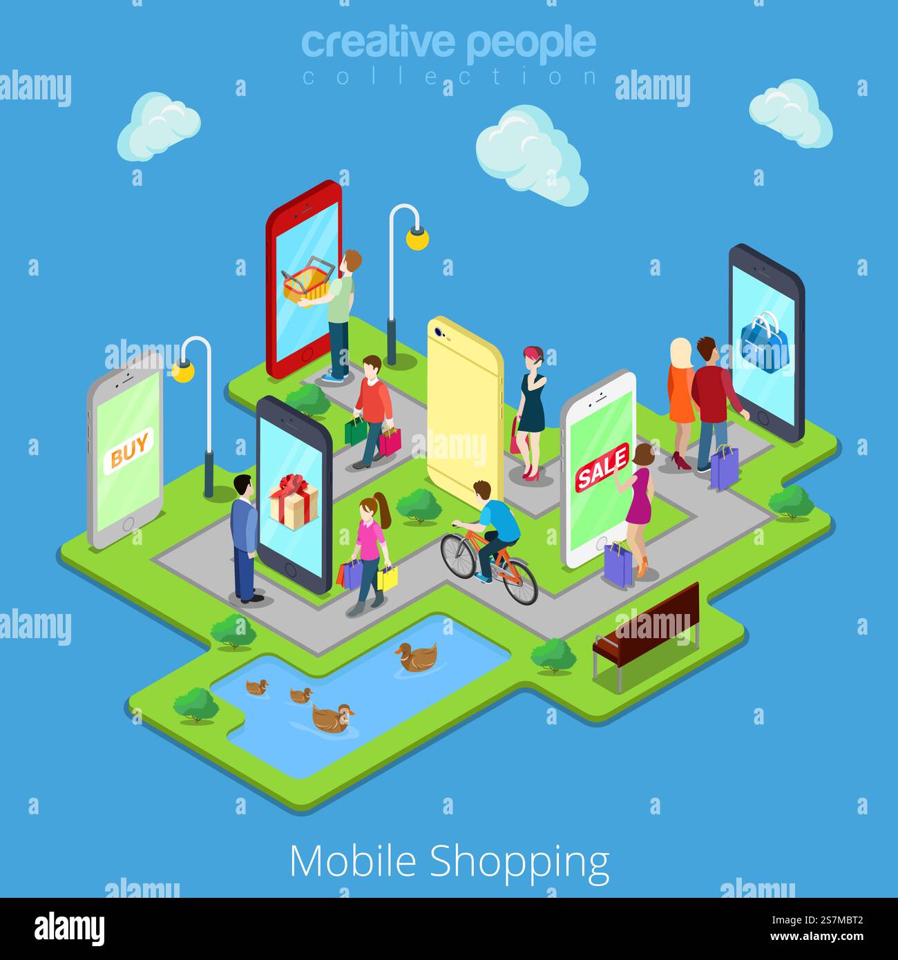 Flat 3d web isometric mobile e-commerce electronic business online ...