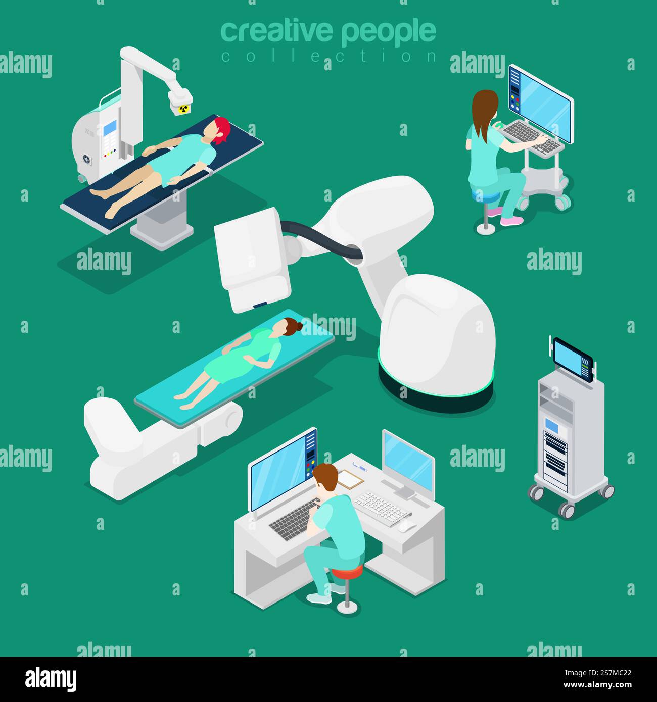 Isometric flat hospital modern equipment, computer diagnostic vector illustration. Healthcare ...