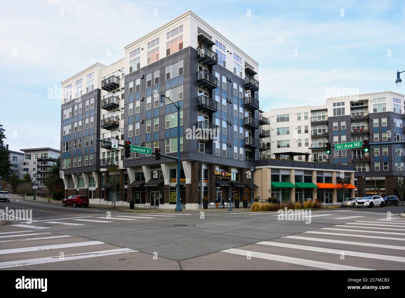 Redmond, WA, USA - January 18, 2025; Cityscape of redevloped downtown ...