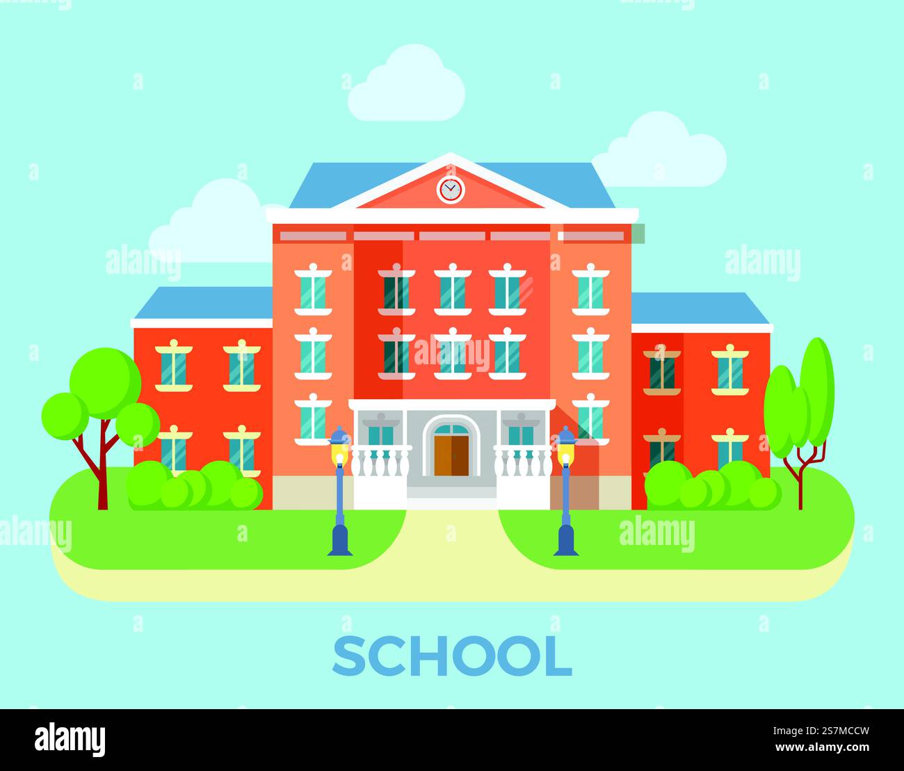 Linear Flat school building facade entrance vector illustration ...