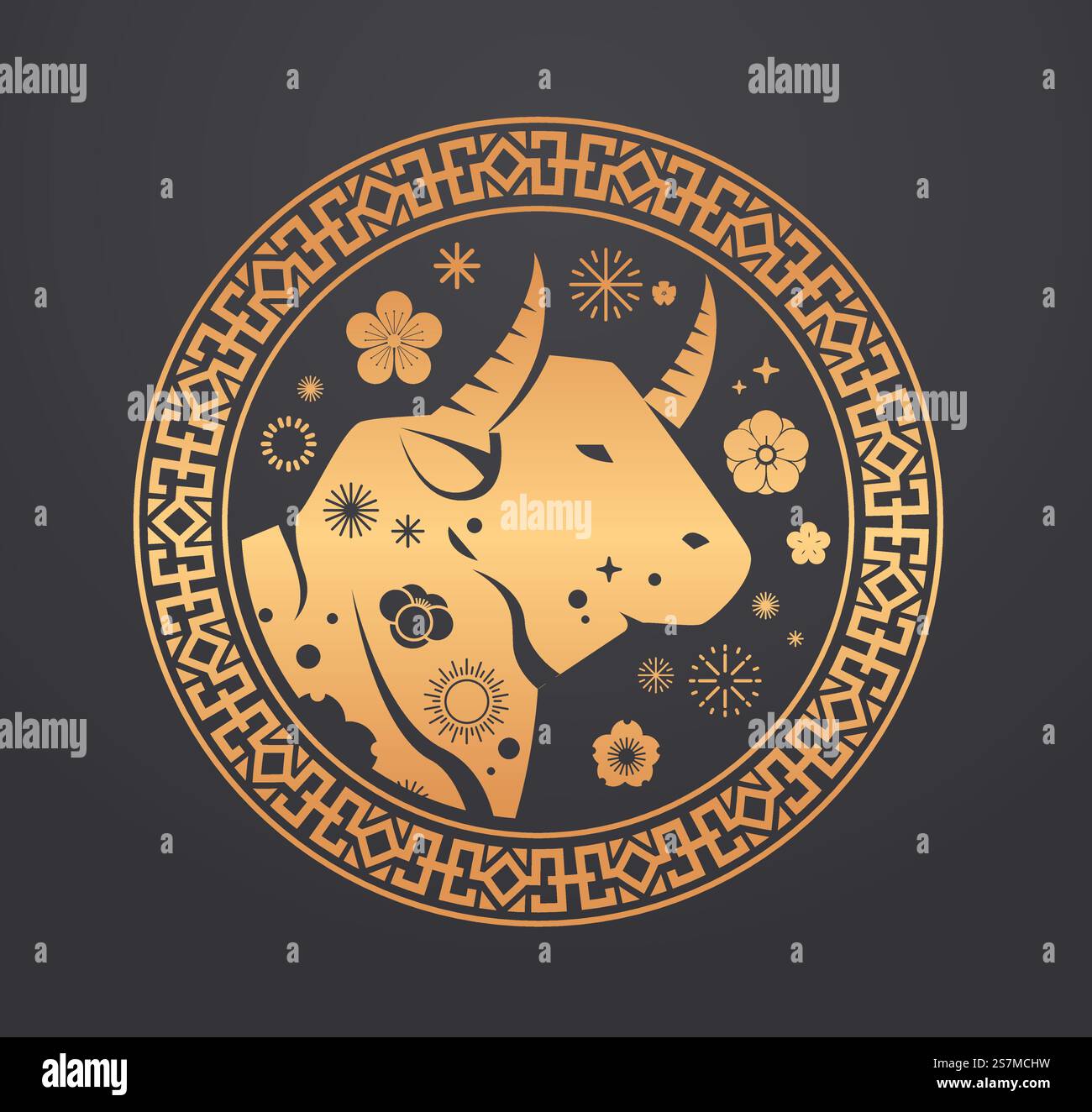 chinese calendar for new year of ox bull buffalo icon zodiac sign for ...