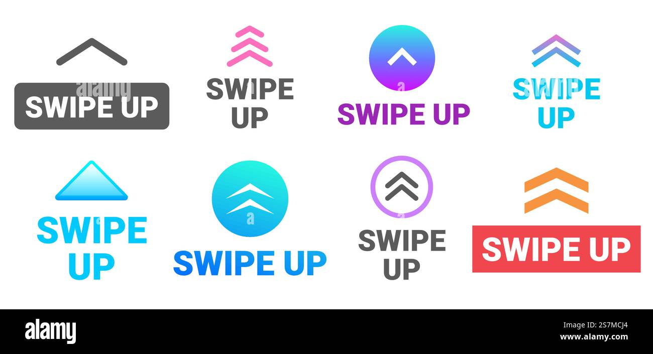 Swipe up. Social media story post button, up arrow icon and swipe action pictogram vector ...