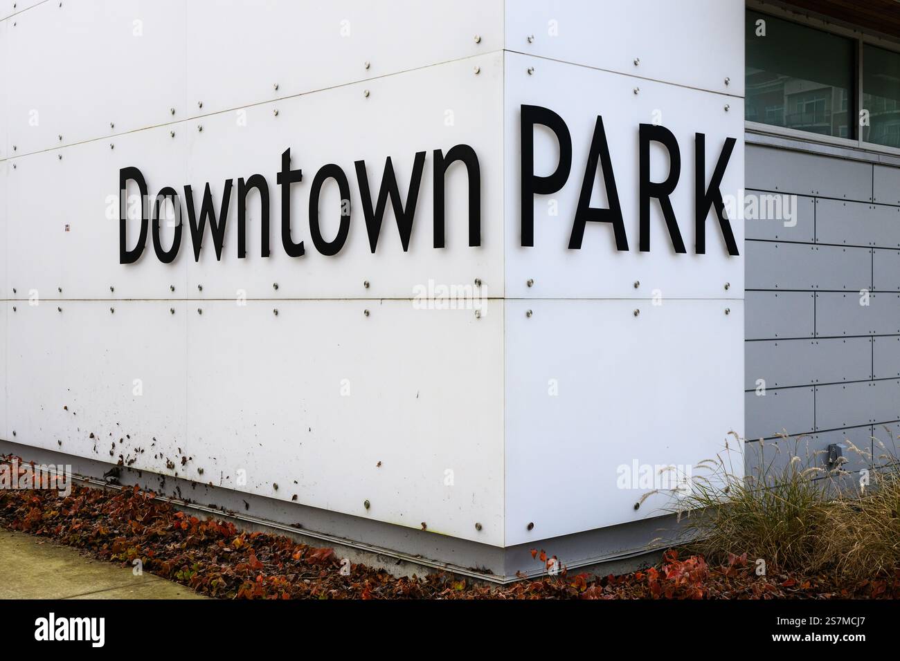 Redmond, WA, USA - January 18, 2025; Downtown Park sign in redeveloped ...