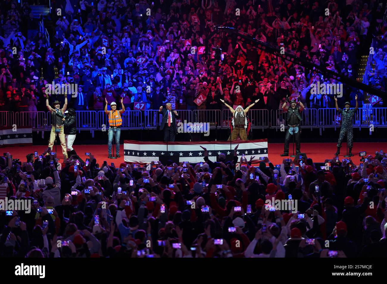 President-elect Donald Trump, center, dances as the Village People ...
