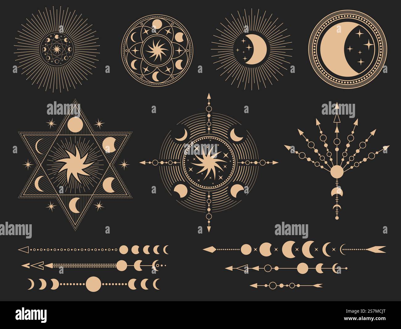 Mystic magic symbols. Vector illustration set. Magic mystery tattoo ...