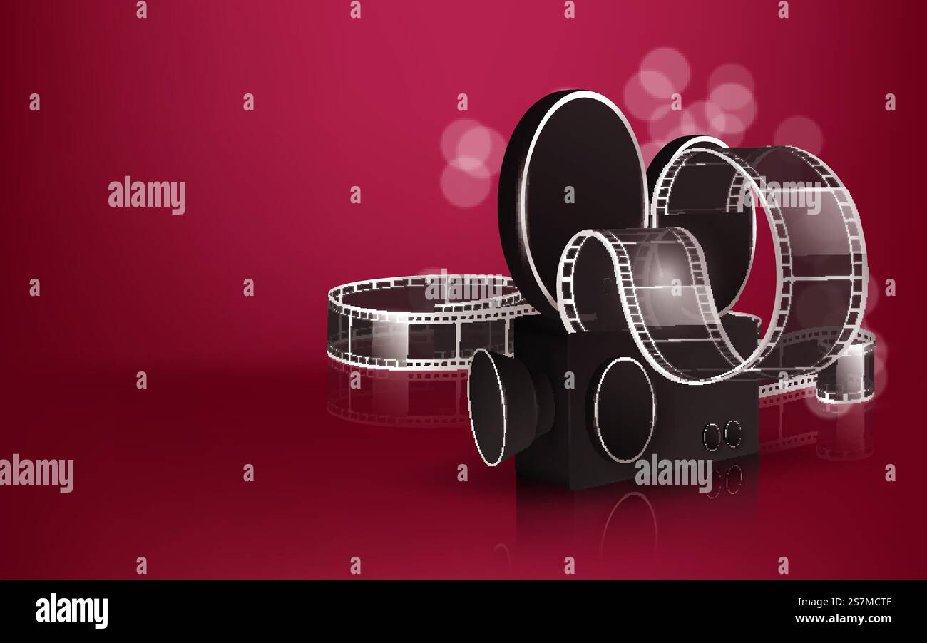 Movie time vector illustration. Cinema poster concept on red round ...