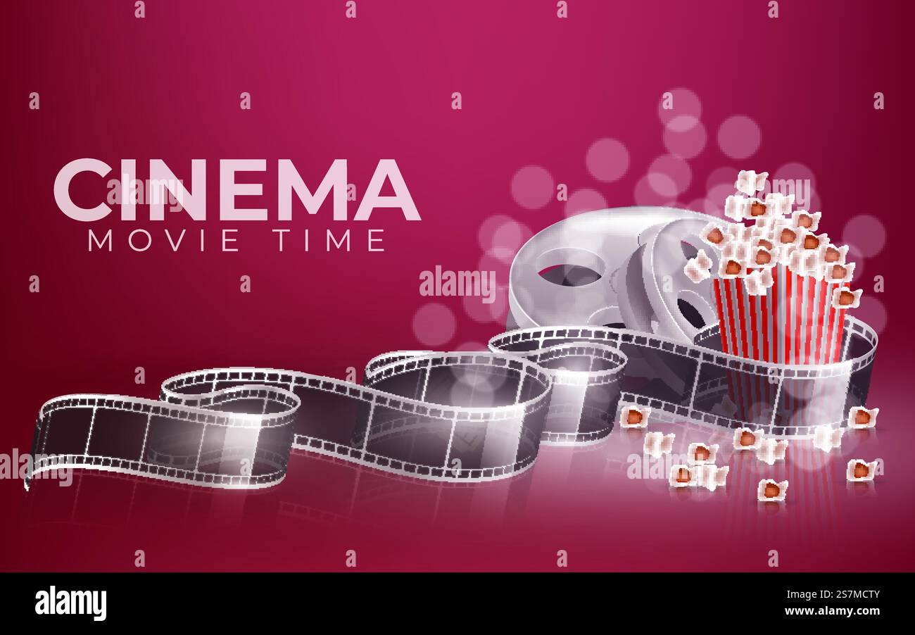 Movie time vector illustration. Cinema poster concept on red round ...