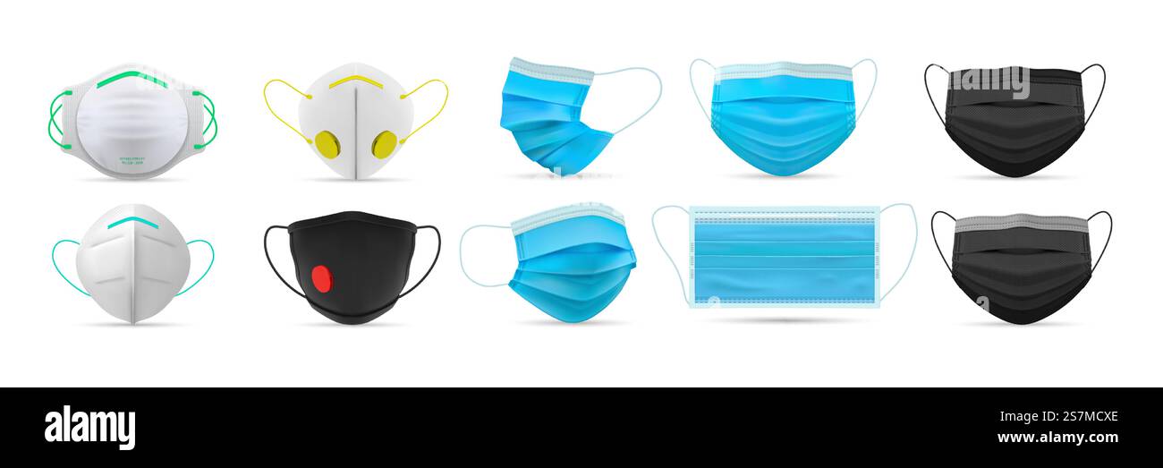 Realistic respiratory medical face masks set. Collection of realism ...