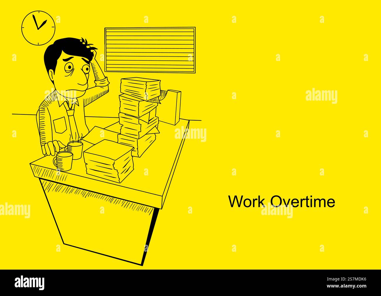 Vector illustration of a man work overtime, cartoon sketch illustration ...