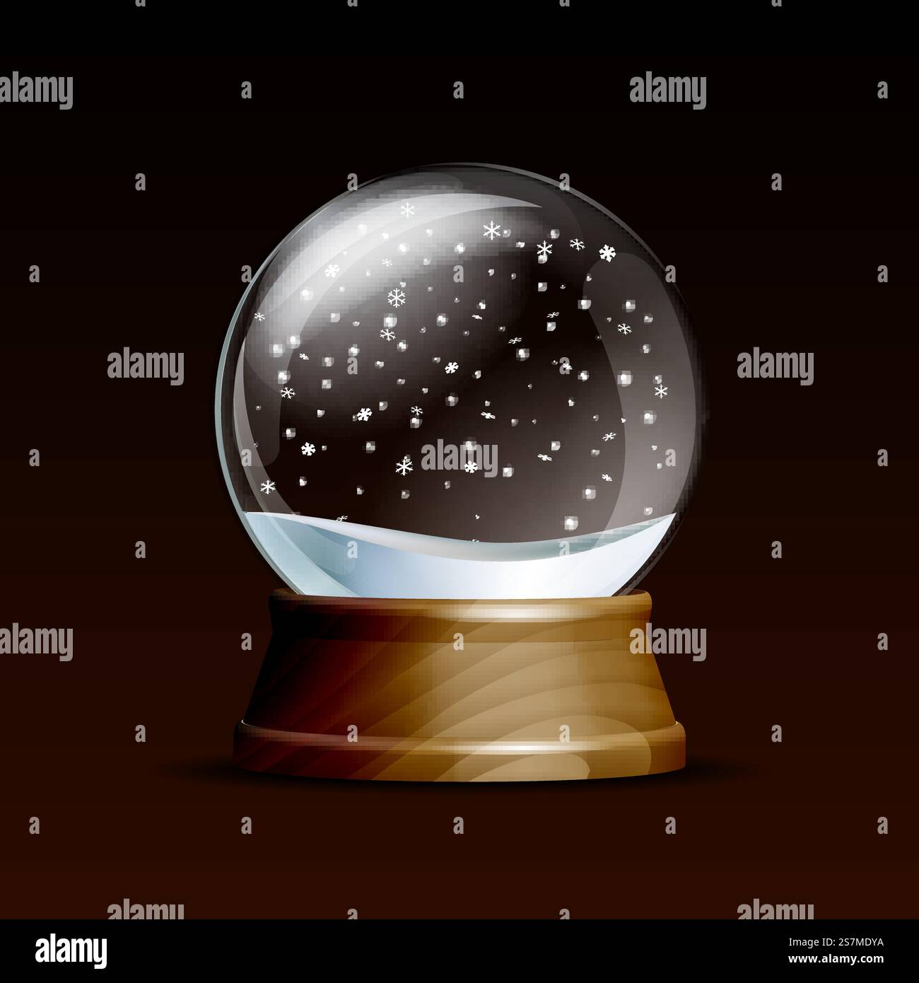 Snow globe with falling snowflakes. Realistic transparent glass sphere ...