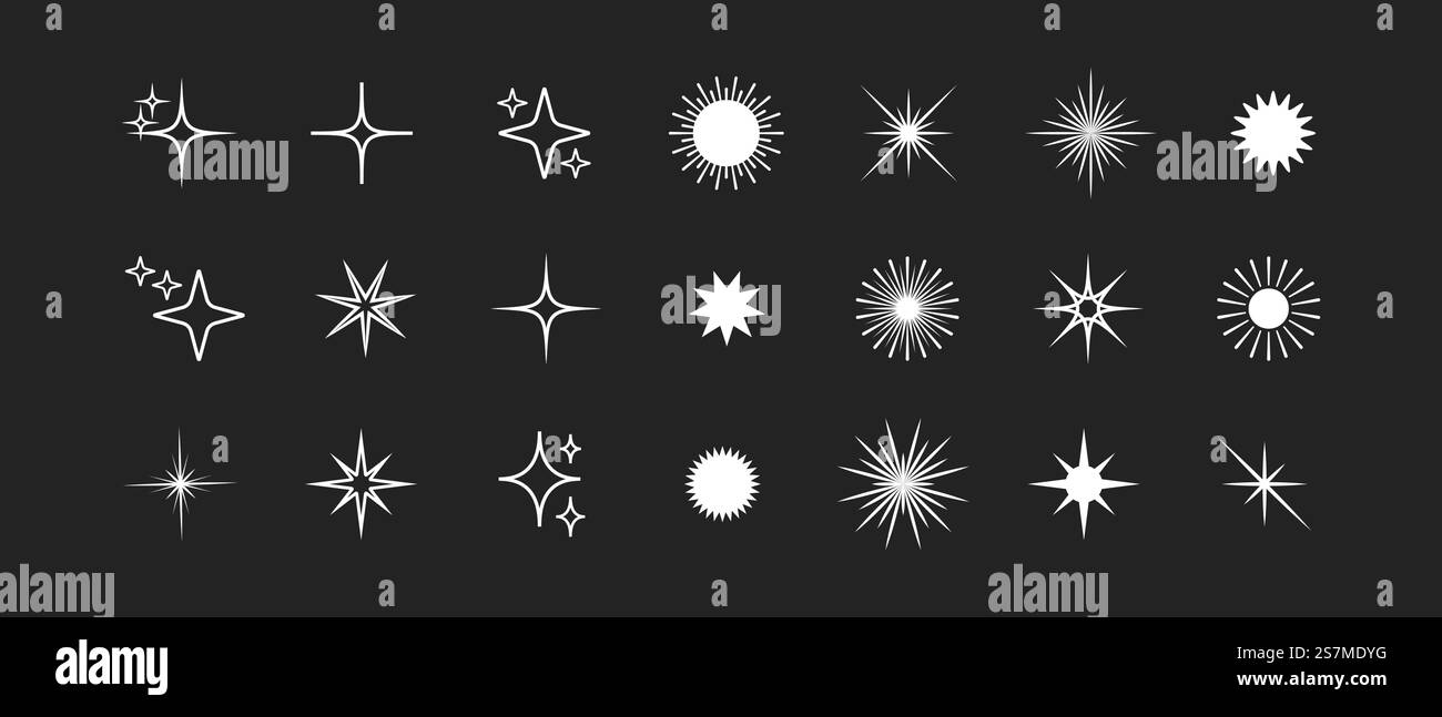 Retro star of different shapes flash silhouette set, Collection of ...
