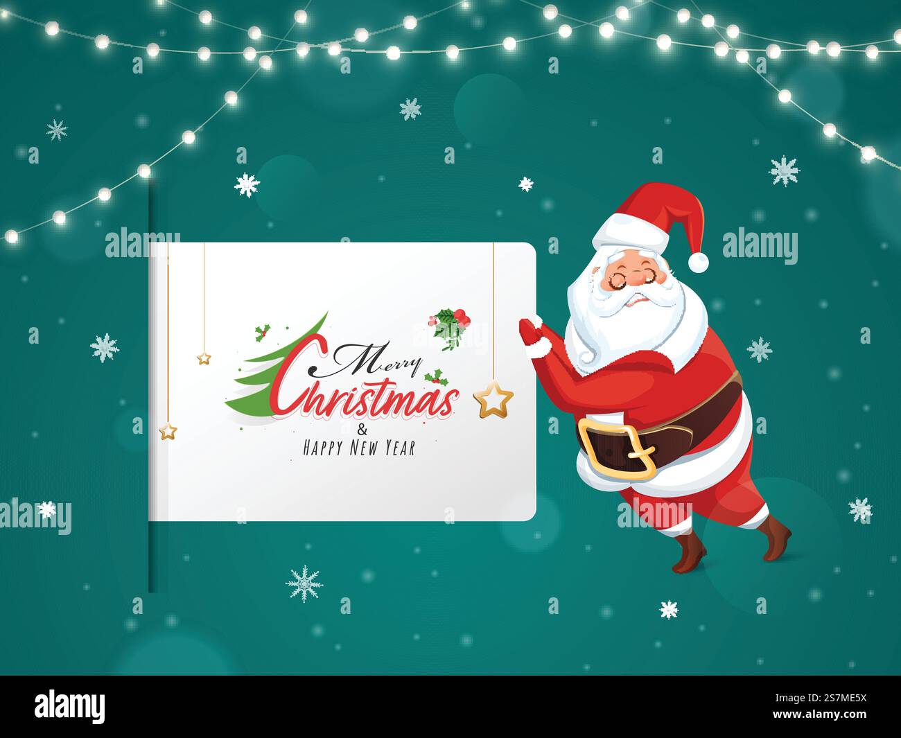 Merry Christmas And Happy New Year Scroll Template With Cartoon Santa ...