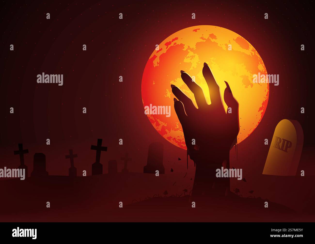 Silhouette of zombie hand rising out from the grave, suitable for ...
