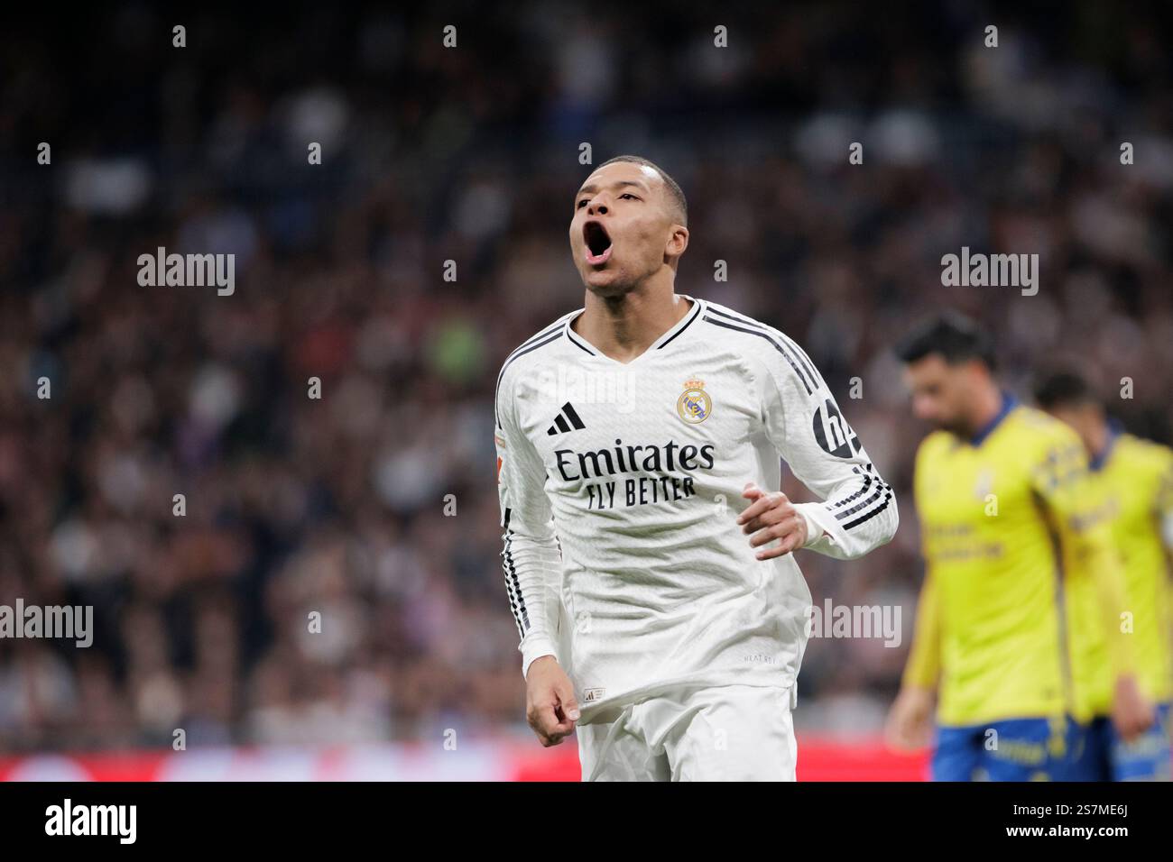 Kylian Mbappe of Real Madrid celebrates a goal during the La Liga 2024/ ...