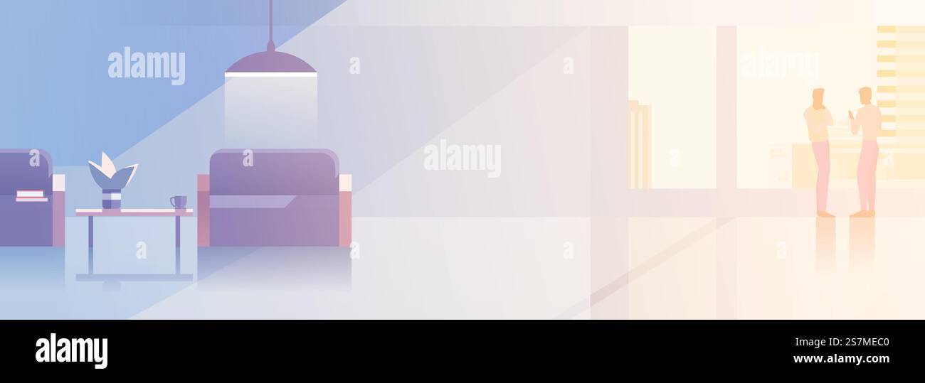 Office interior open-space flat design vector illustration. Business ...