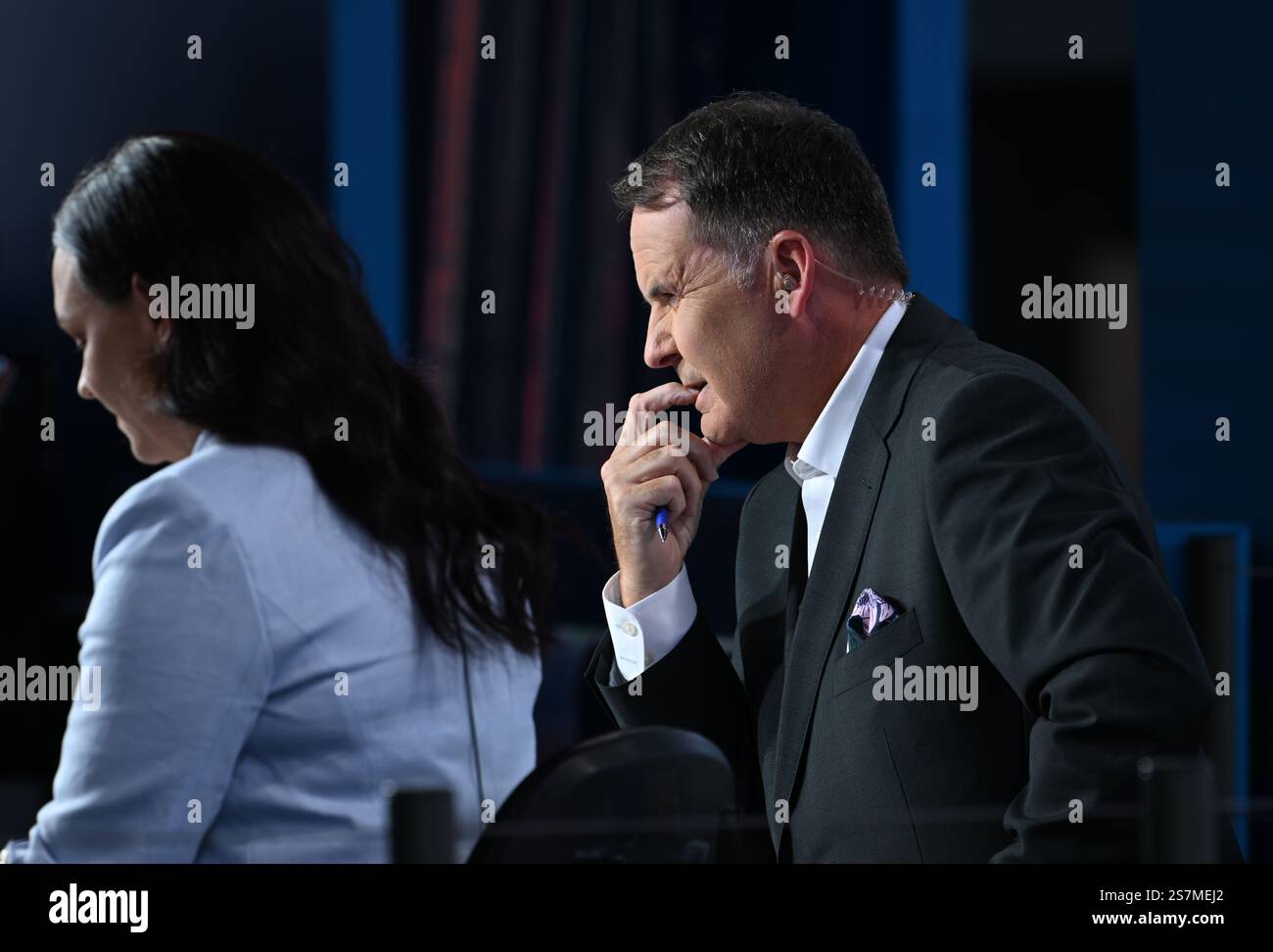 Channel Nine reporter Tony Jones is seen during an on air broadcast ...