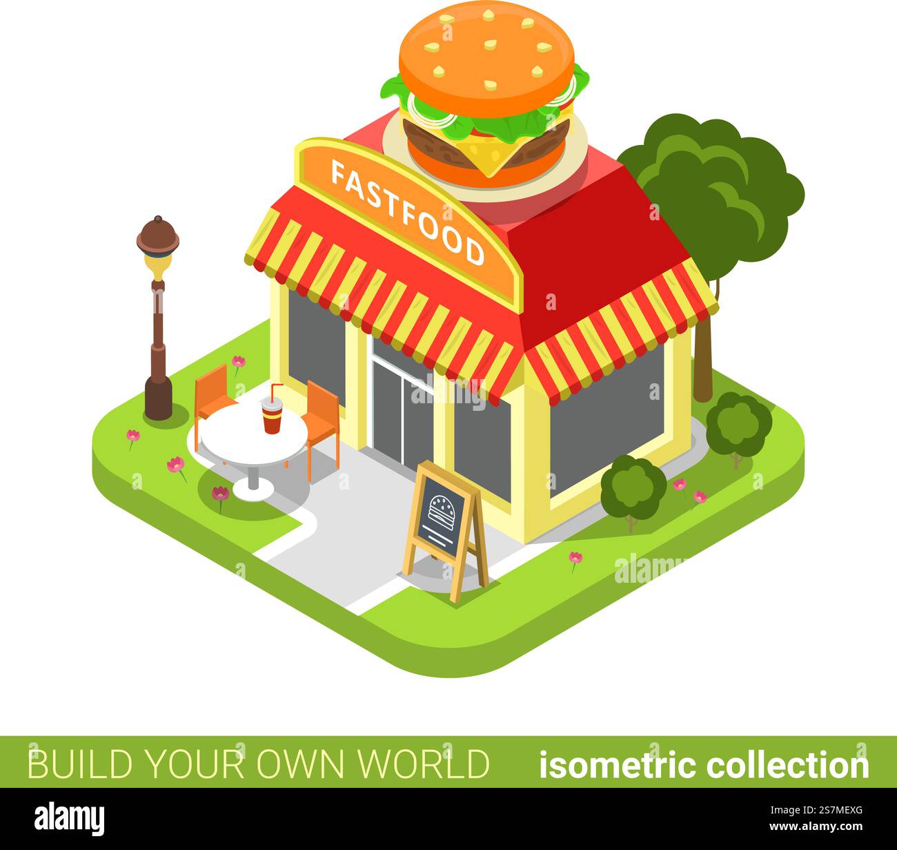 Fast food diner restaurant cafe shop burger shape building realty real ...