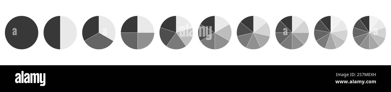 Wheel diagram divided from 1 to 10 parts silhouette, Pie chart infographic circle divided into ...