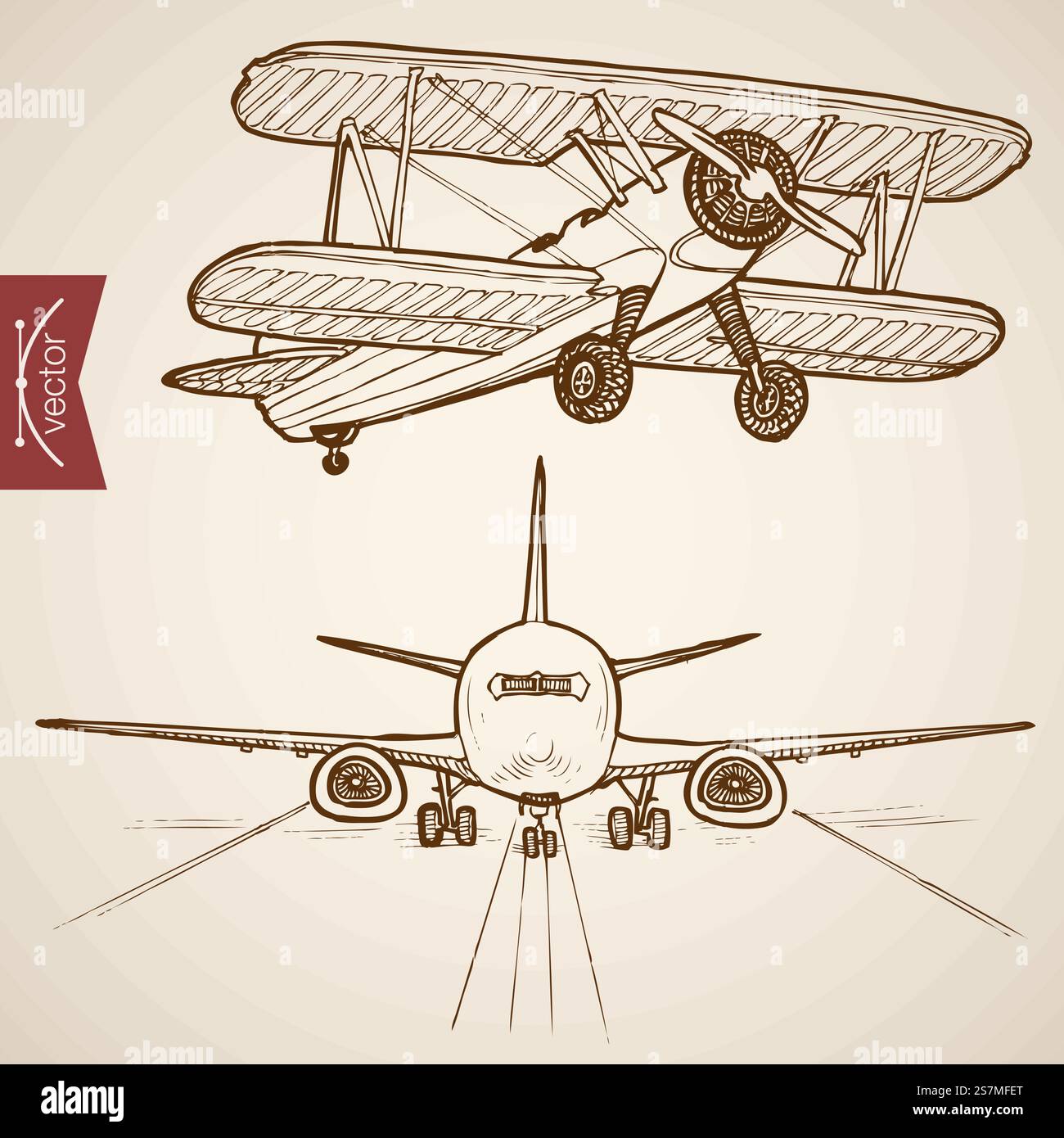 Engraving vintage hand drawn vector Air transport collection. Pencil ...