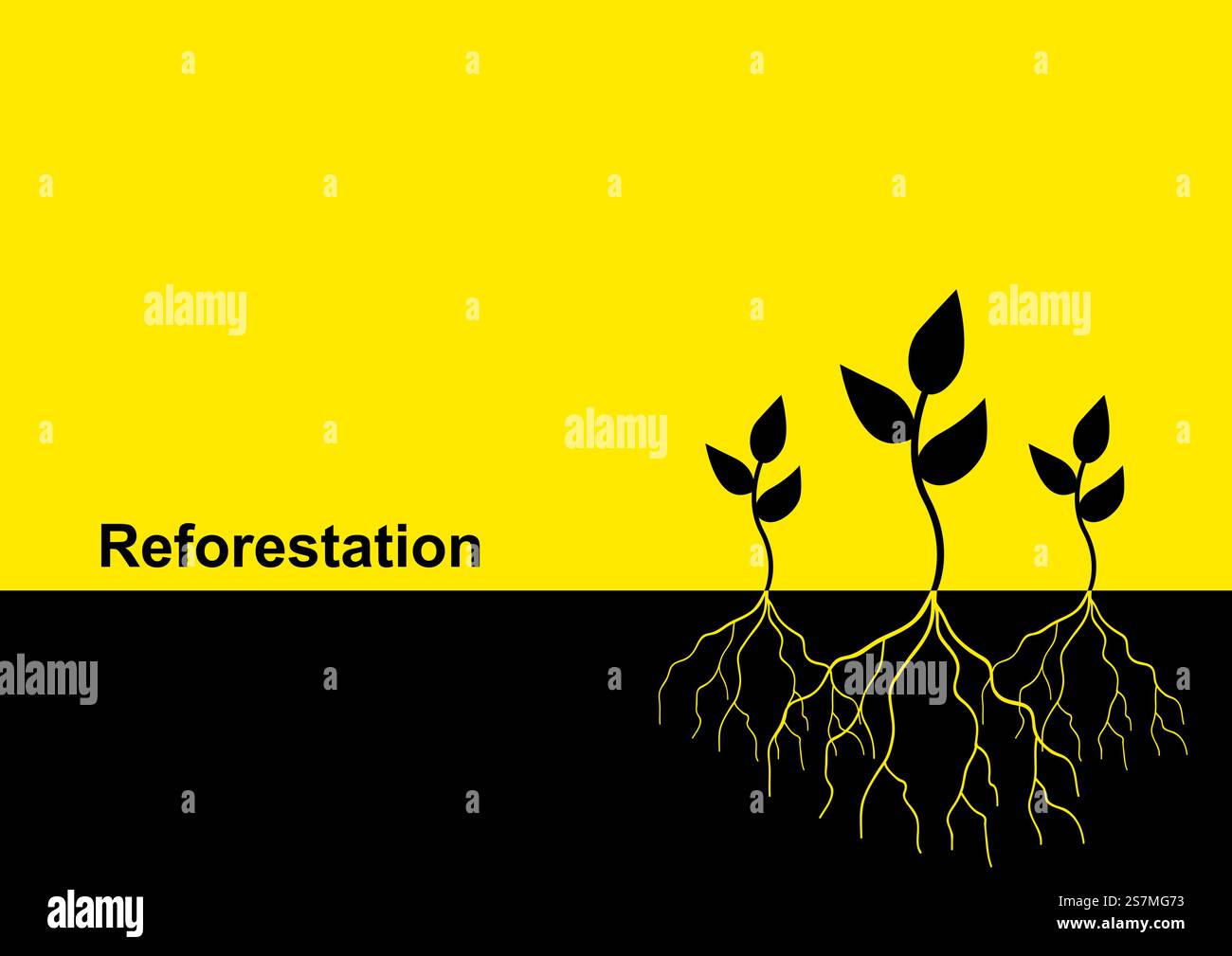 Vector illustration of young trees with root, reforestation theme Stock ...
