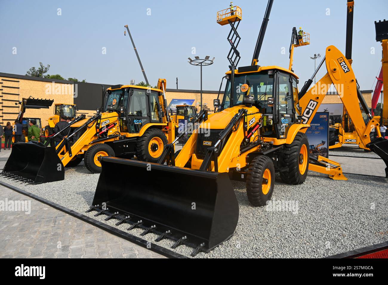GREATER NOIDA, INDIA - JANUARY 19: Construction machinery, building ...