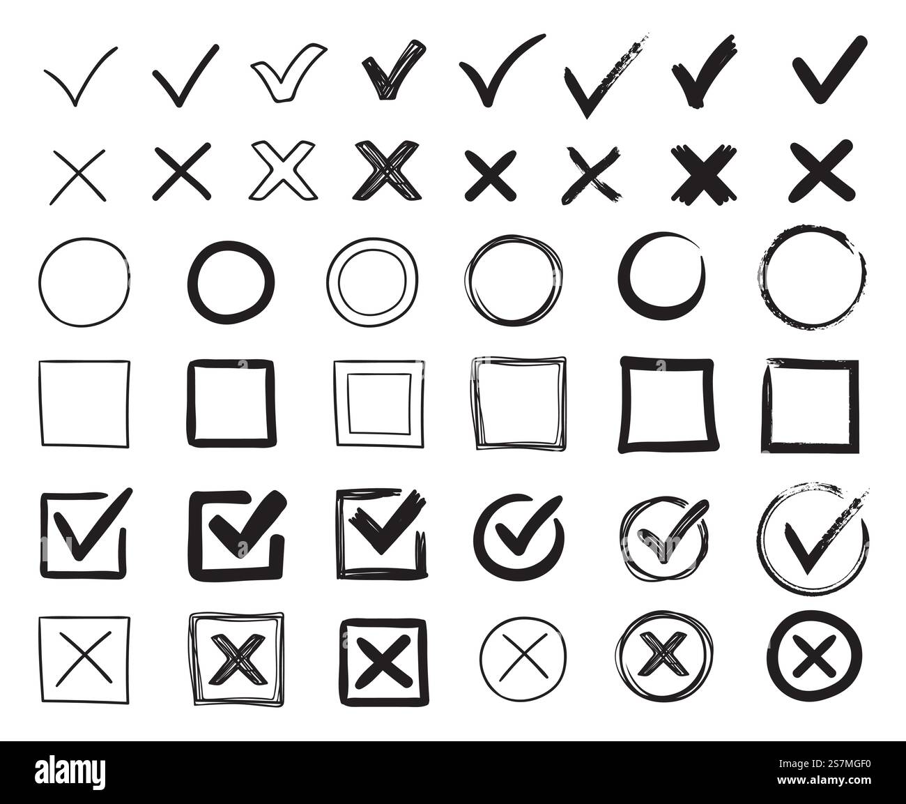 Doodle check marks. Hand drawn checkbox, examination mark and checklist ...