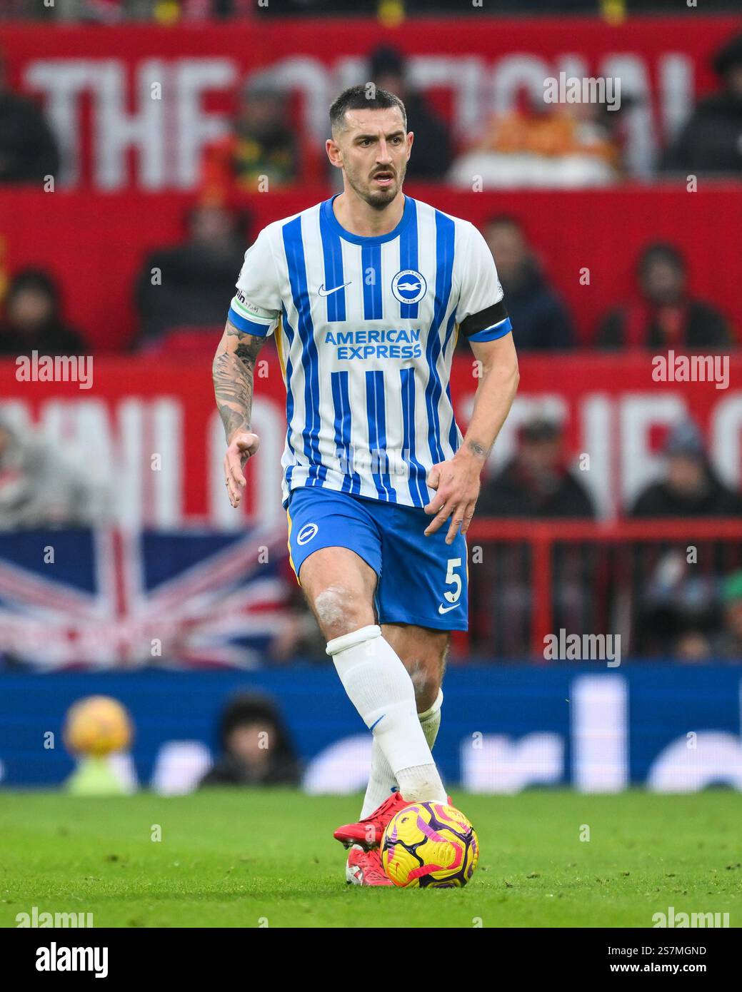 Lewis Dunk of Brighton & Hove Albion makes a break with the ball during ...