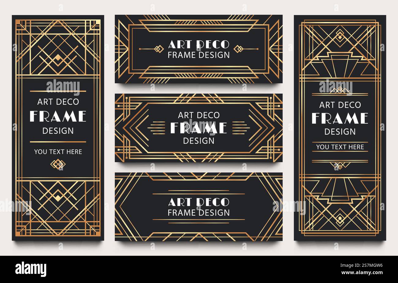 Golden art deco banner frames. Geometric gold lines frame, luxury ...