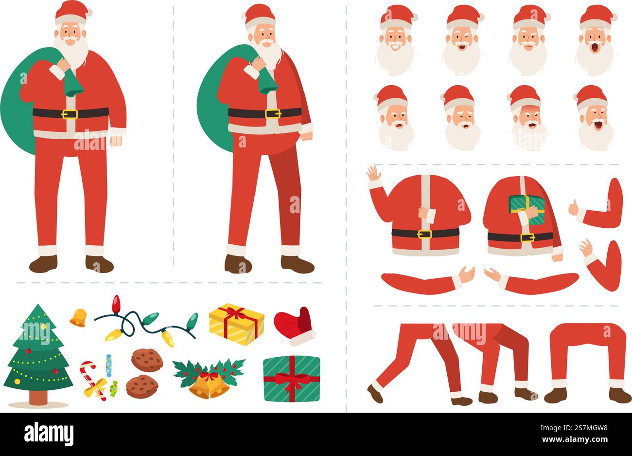 Santa claus character for animation with various facial expressions ...