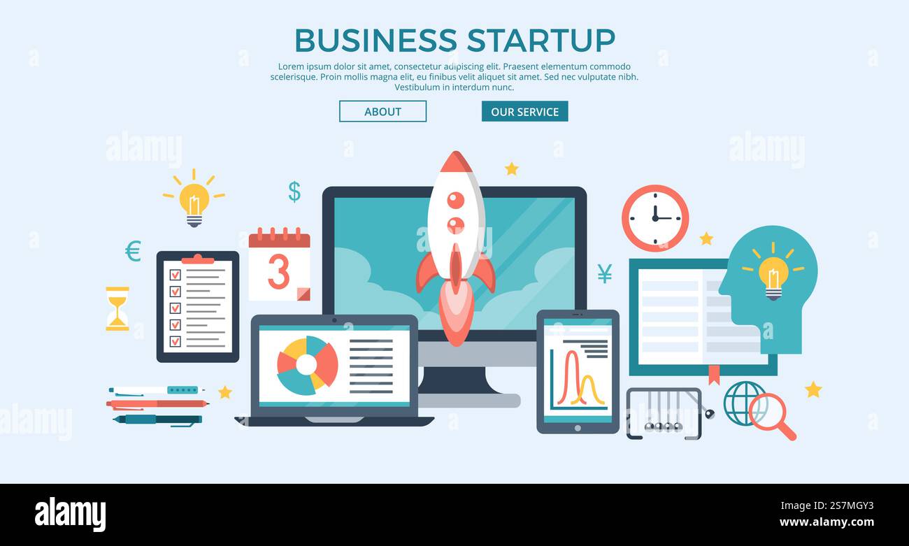 Flat BUSINESS STARTUP infographics template and icons website hero ...