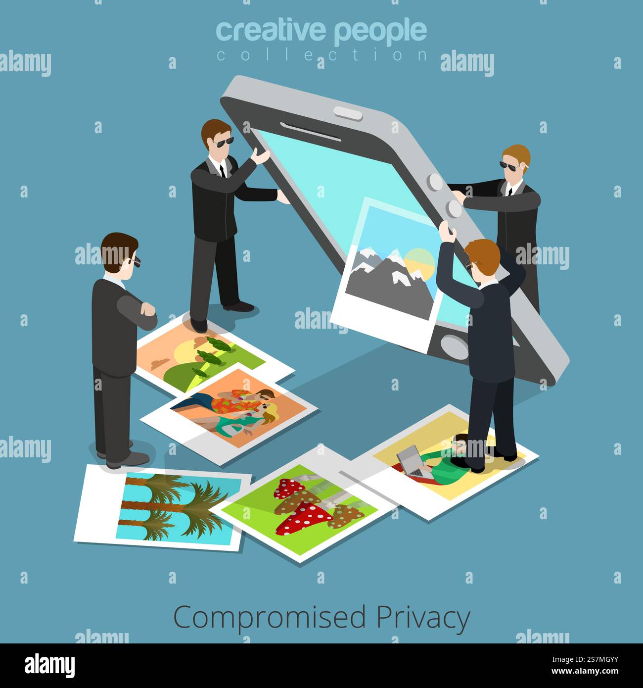 Compromised privacy concept. Special agents shake out content from big ...