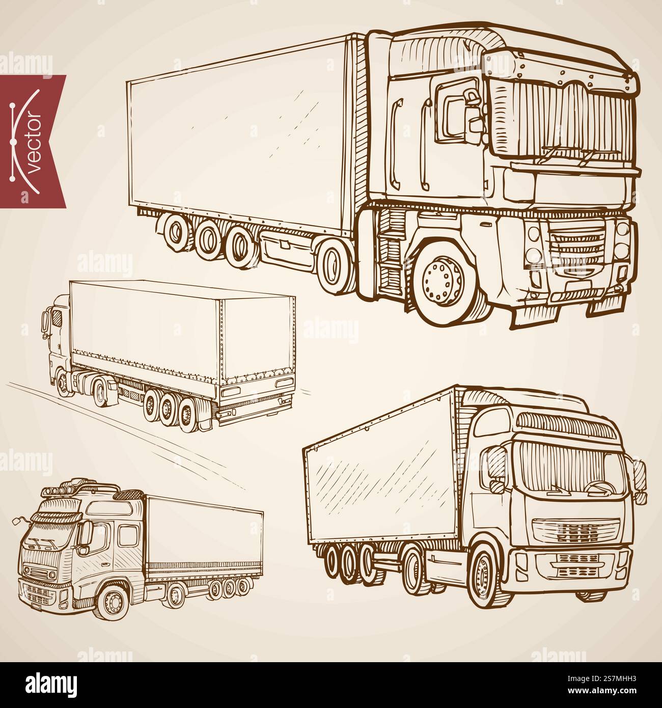 Engraving vintage hand drawn vector delivery transport collection ...