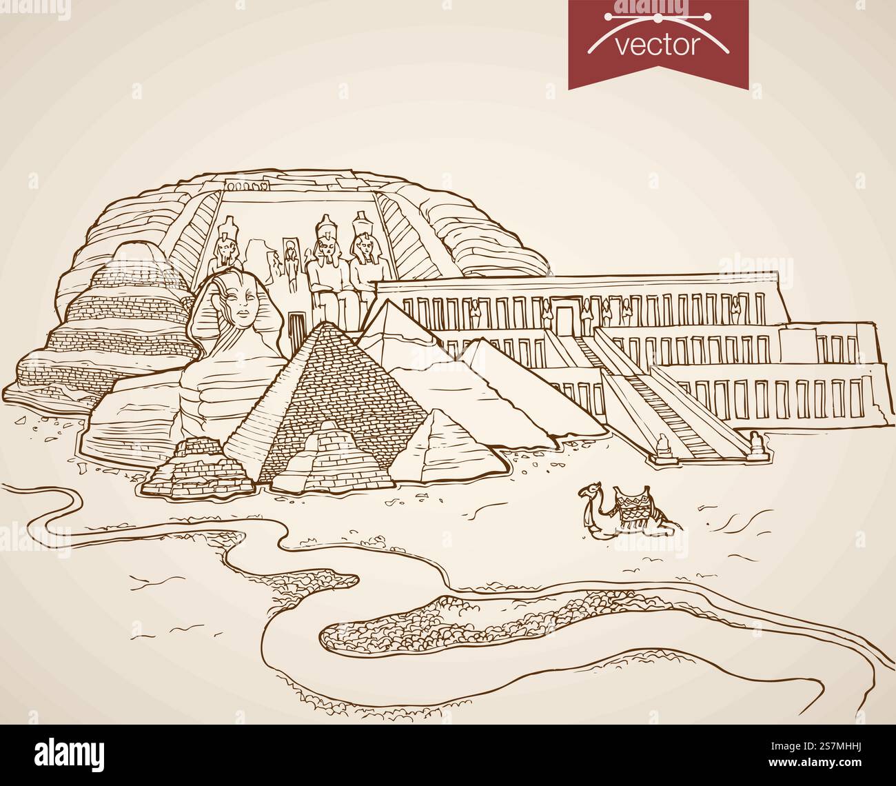Engraving vintage hand drawn vector of sights and landmarks in Egypt ...