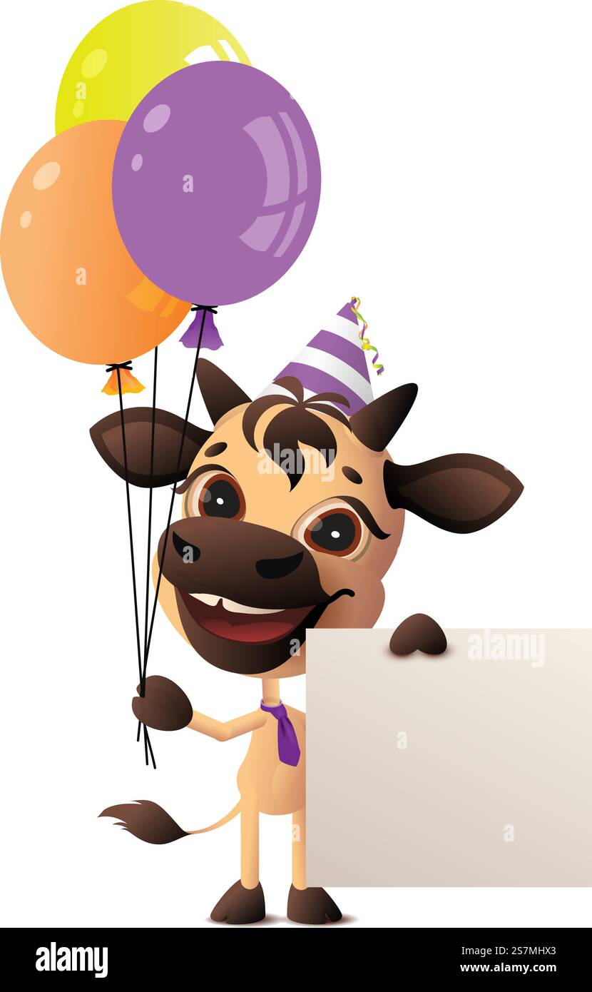 Goby holding balloons and blank poster. Bull invites friends to ...