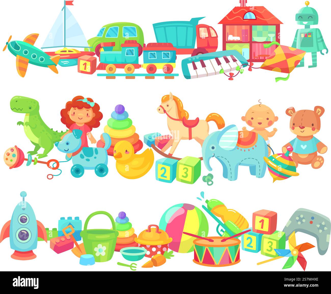 Cartoon toys dividers . Vector set of kids game for play. Child toys ...