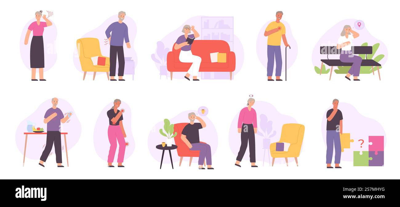 Senior people joint diseases, health problems, alzheimer and dementia ...