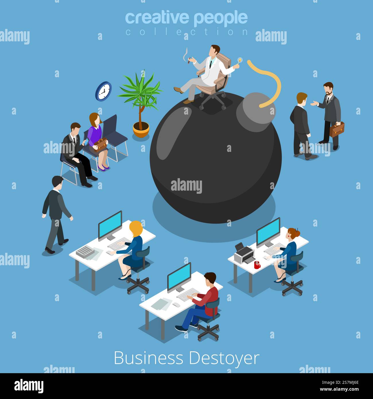 Isometric business destroyer destroy businessman flat 3d isometry ...