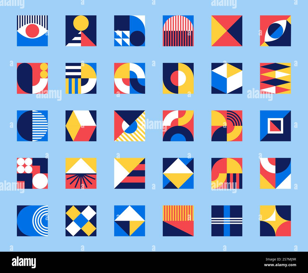 Bauhaus forms. Square tiles with modern geometric patterns with ...