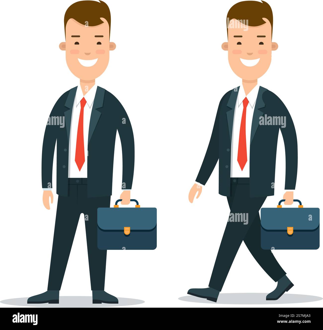 Flat young smiley businessman stand, walk vector illustration set ...