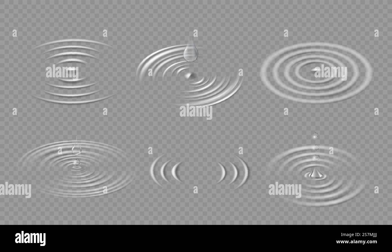 Drops and ripples. Circular wave on water surface. Falling dripping ...