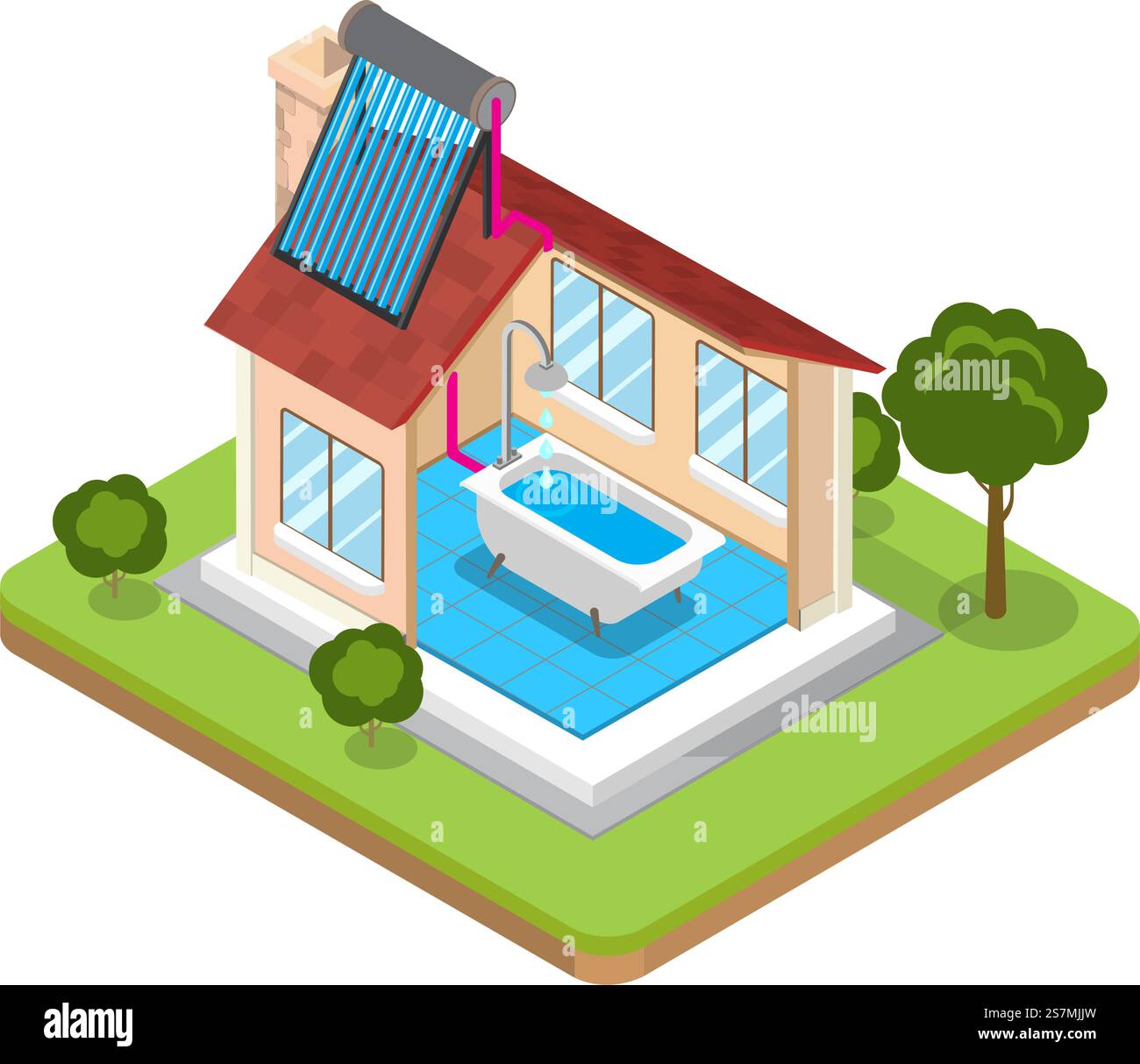 Flat isometric alternative energy efficient building vector ...