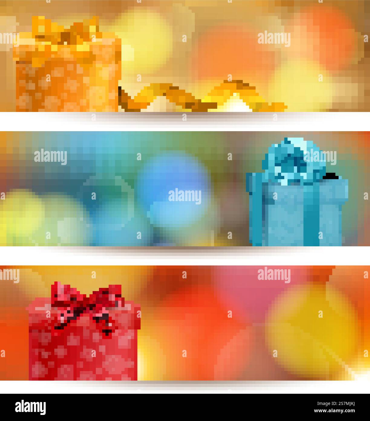 Set of holiday christmas banners with gift boxes and ribbon. Vector ...