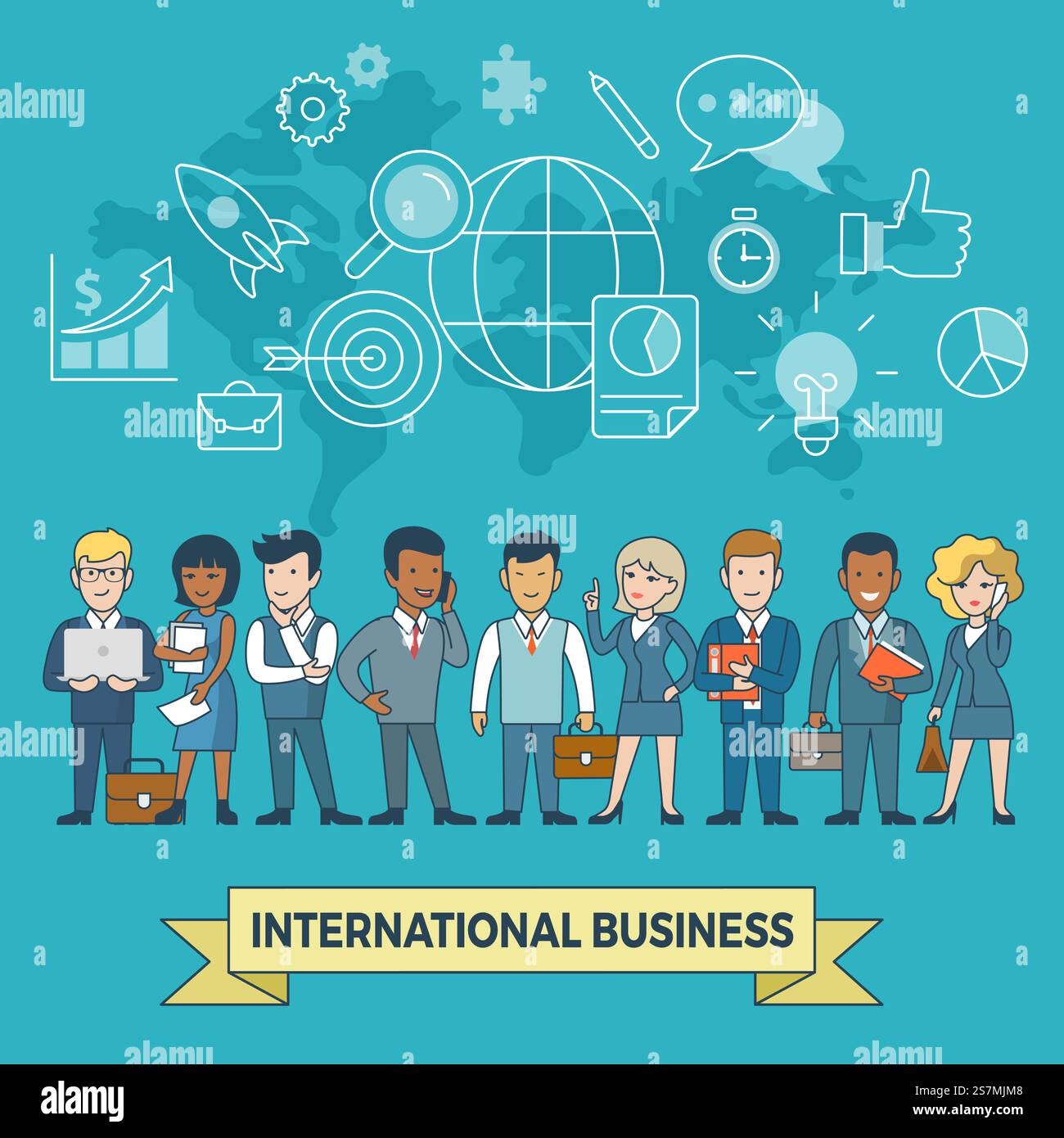 Linear flat international business infographics icons template website ...