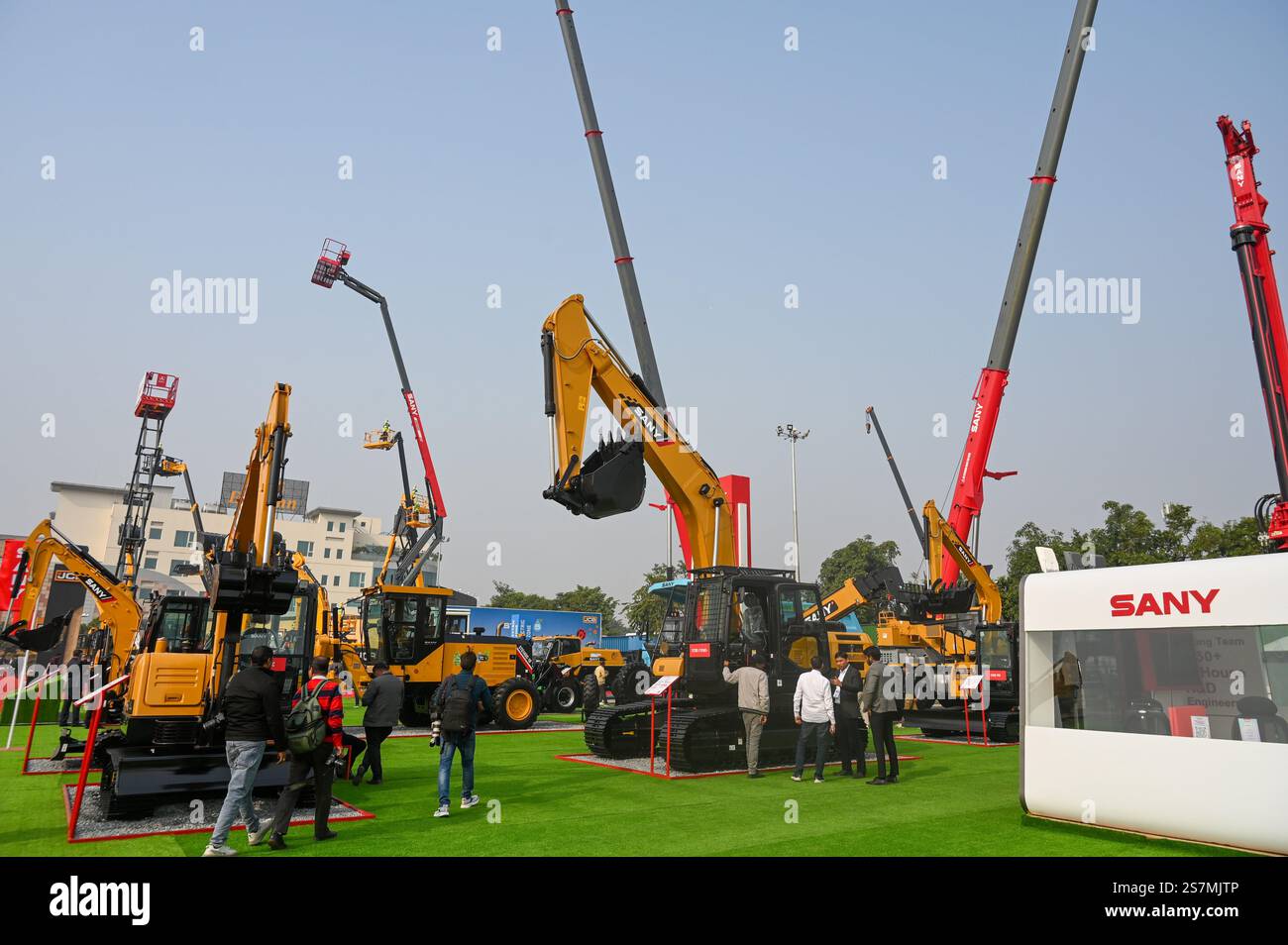 GREATER NOIDA, INDIA - JANUARY 19: Construction machinery, building material equipment, mining ...
