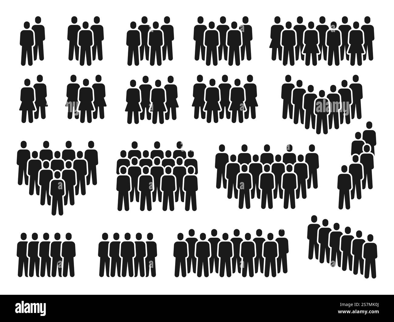 People crowd icons. Group of persons gathering, men and women ...